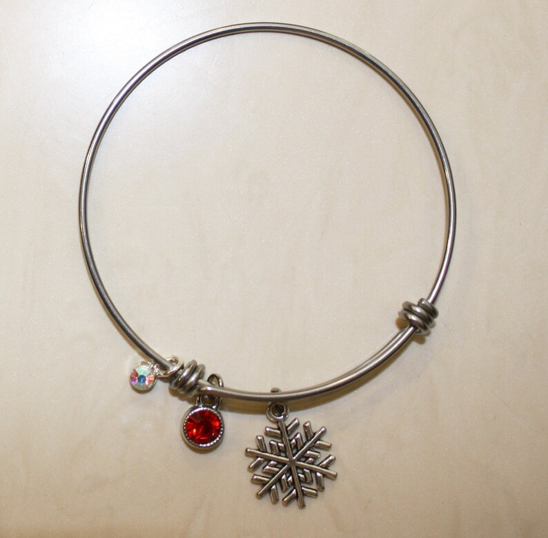 Snowflake Bangle // Charm Bangle // Adjustable Bangle // - Etsy