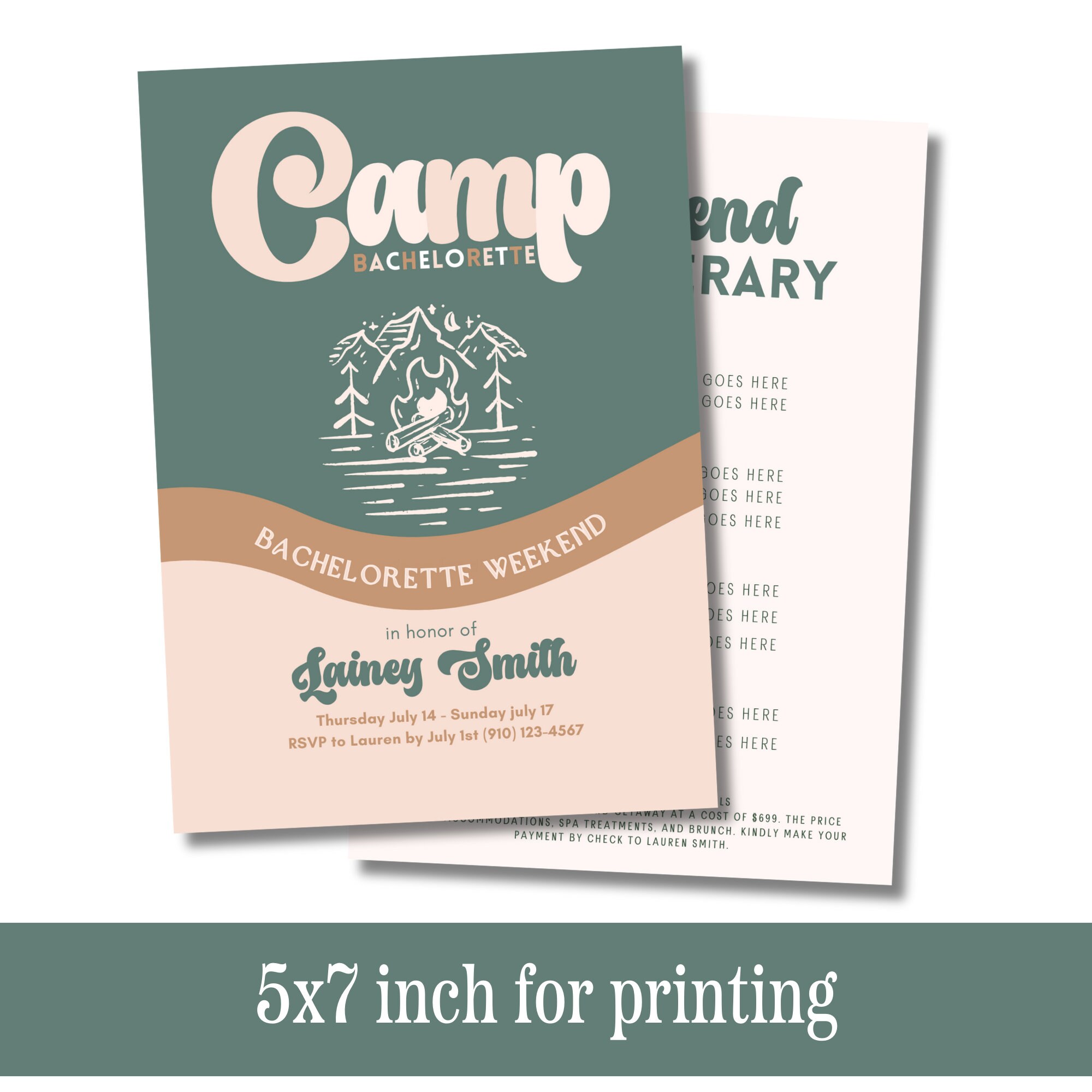 Camp Bachelorette Party Invitation and Itinerary Template Retro Camping ...