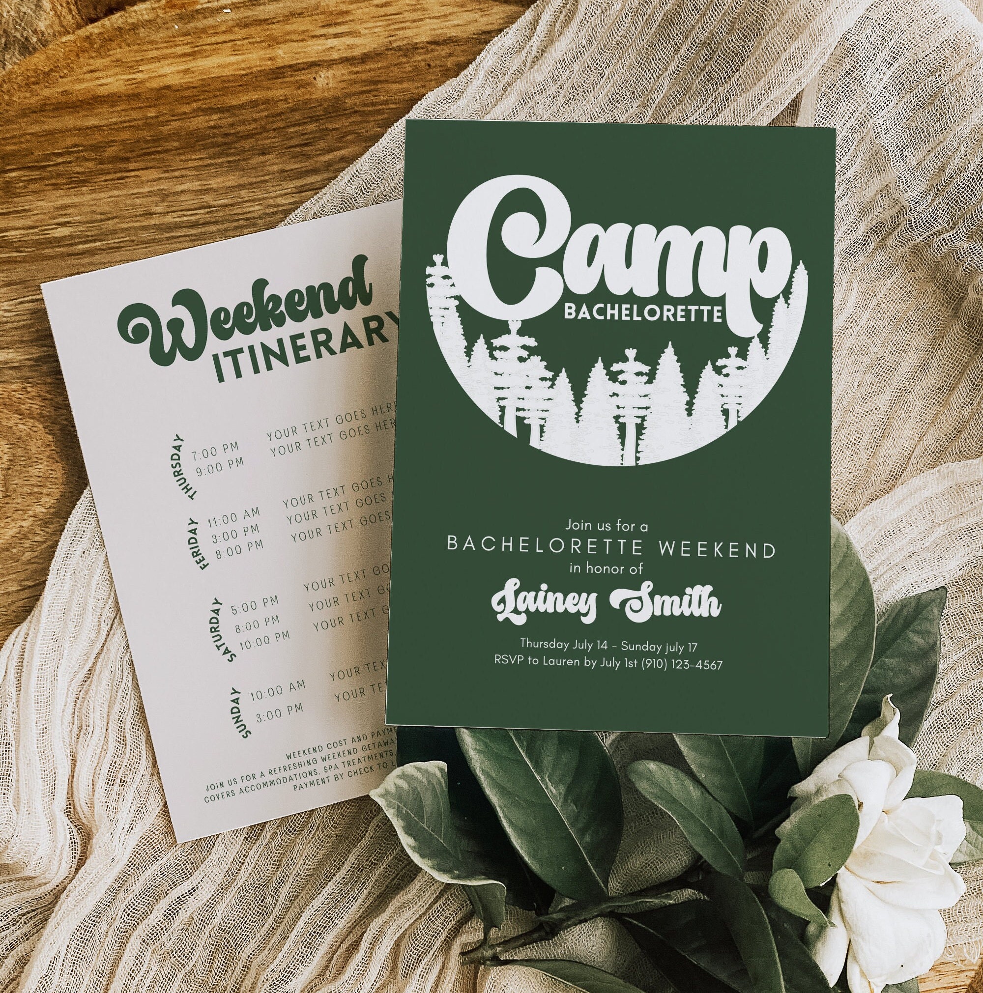 Camp Bachelorette Party Invitation and Itinerary Template Retro Camping ...
