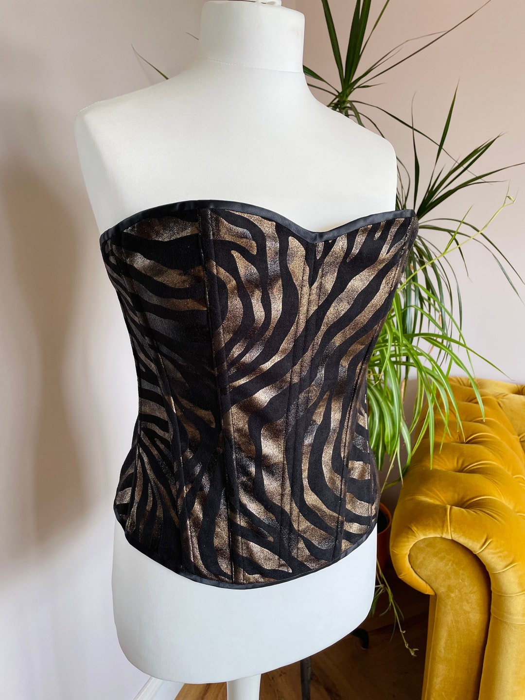 Gold Foiled Tiger Stripe Suede Victorian Corset - Etsy