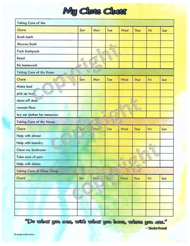 Digital Chore Chart // Kid's Chore Chart // Chore Chart for Children ...