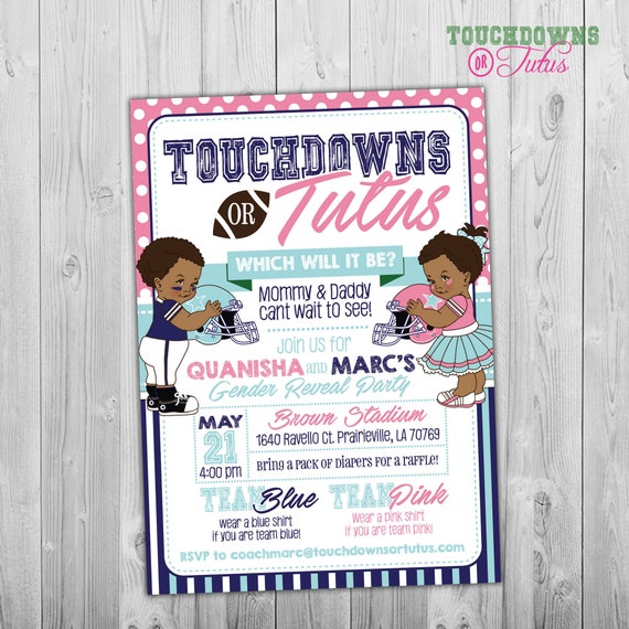 Touchdowns or Tutus Invitation African American Touchdowns - Etsy