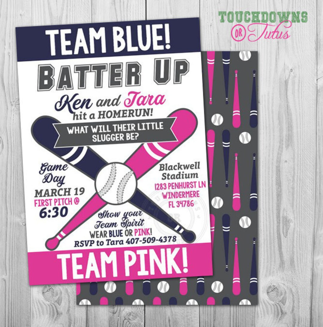 Baseball Gender Reveal Invitation Sports Batter up Gender Reveal Invite ...
