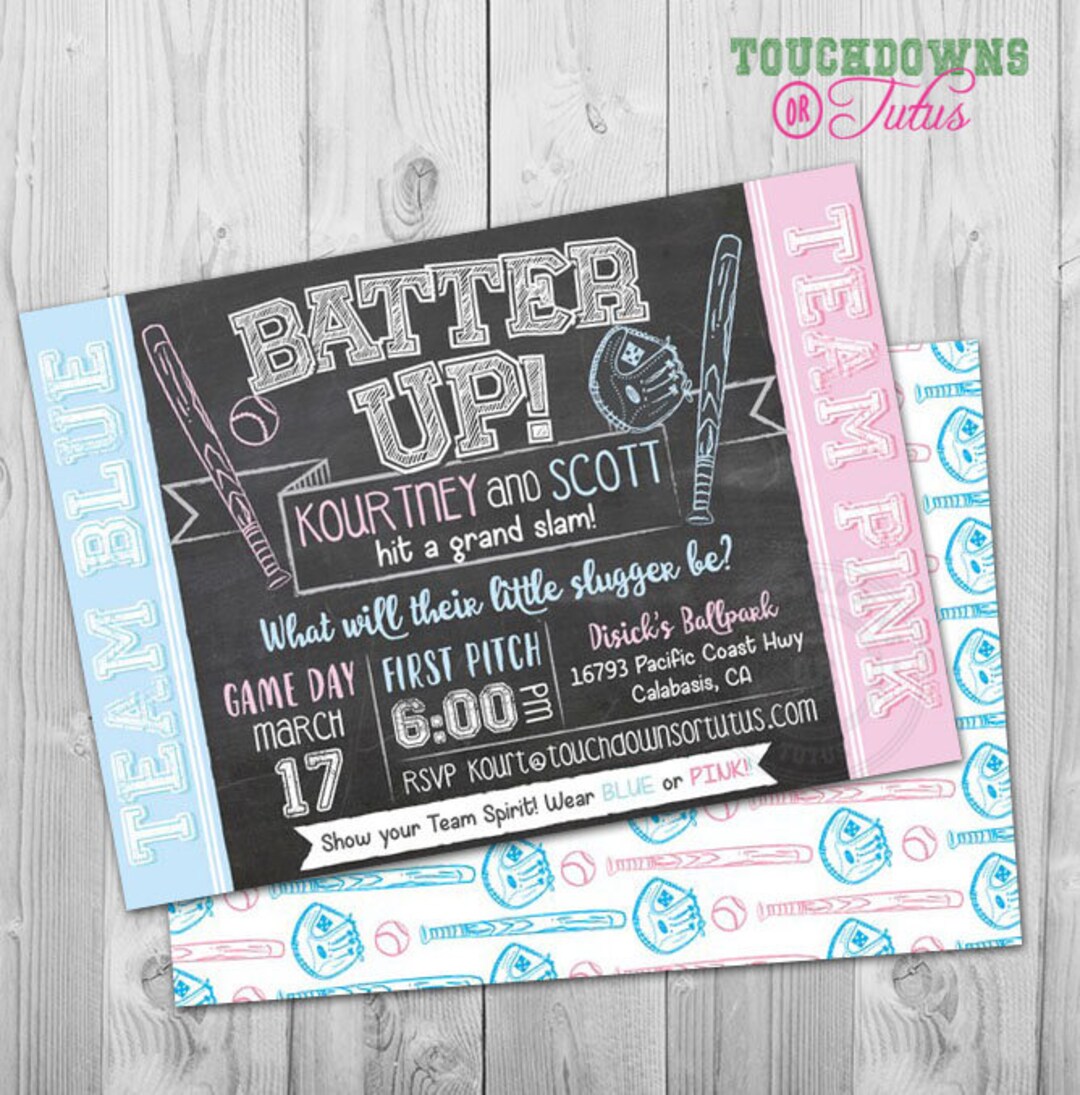 Baseball Gender Reveal Invitation Sports Batter up Gender Reveal Invite ...