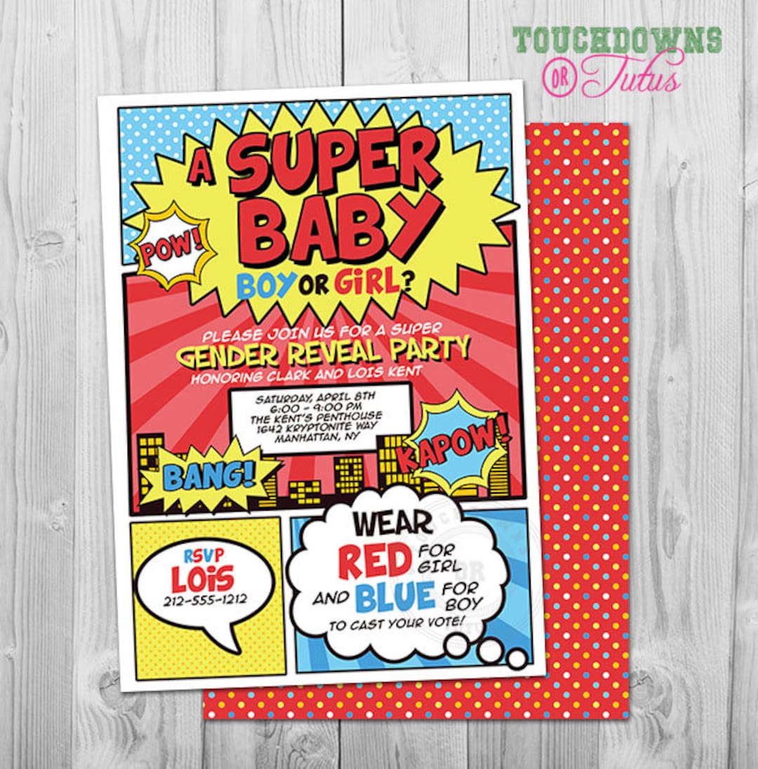 Super Hero Gender Reveal Invitation, Gender Reveal Invitation Printable ...