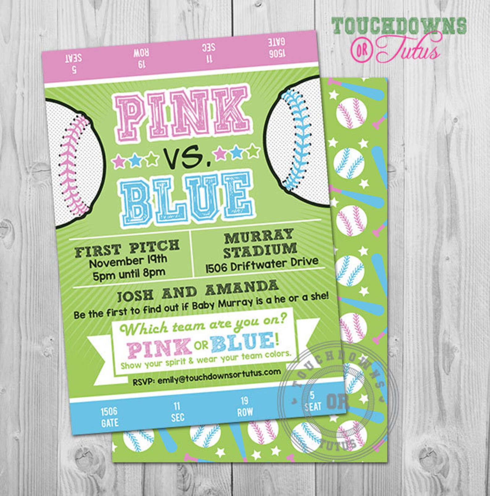 Baseball Gender Reveal Invitation, Team Pink Team Blue Gender Reveal ...