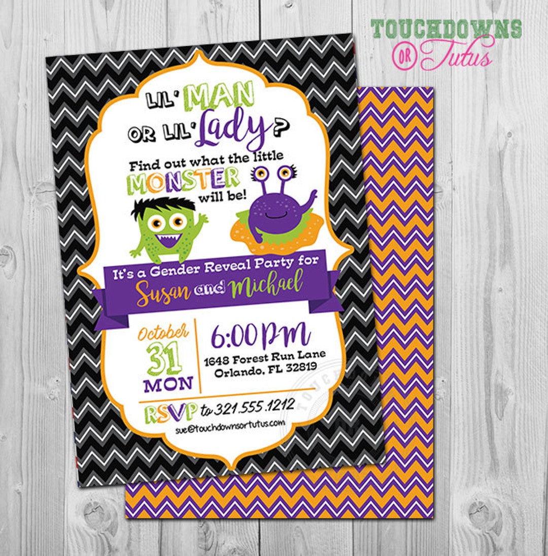 Monster Gender Reveal Invitation, Halloween Gender Reveal Invitations ...