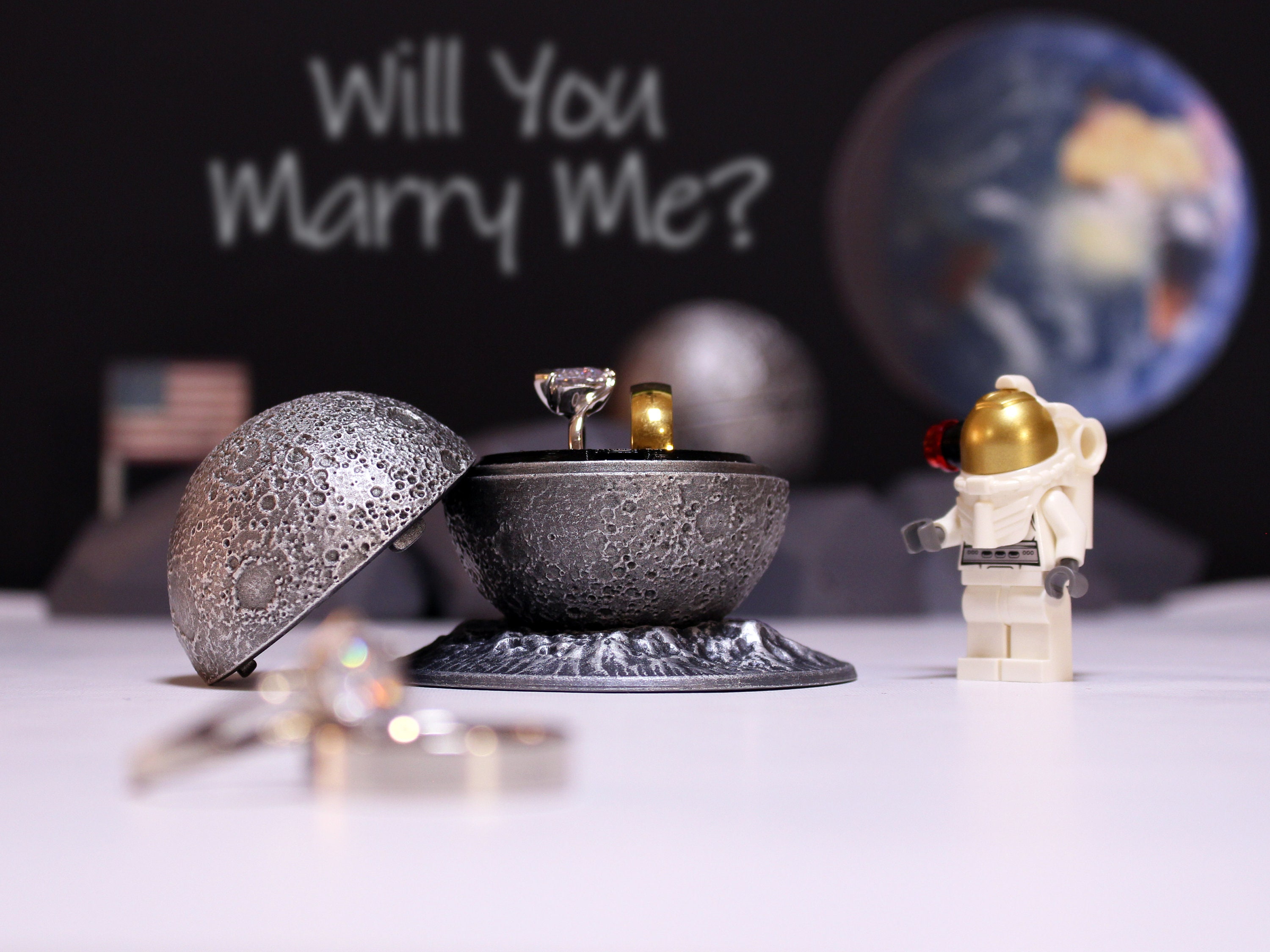 Full Moon Proposal Ring Box - Cool Silver Moon Ring Bearer Box for ...