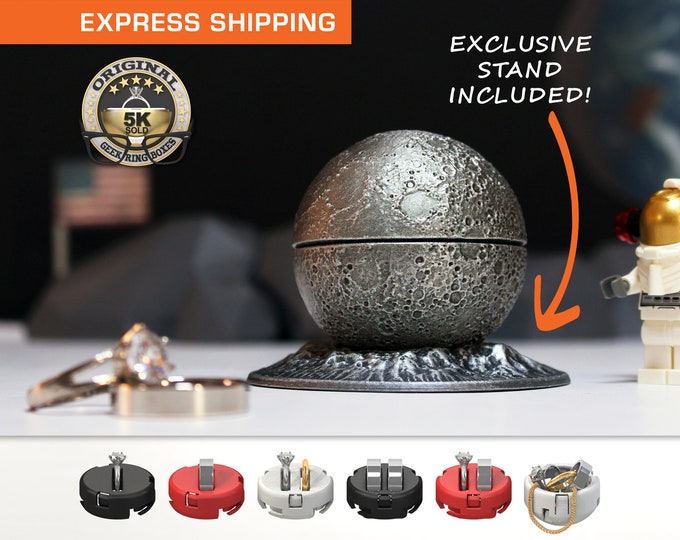 Full Moon Proposal Ring Box Cool Silver Moon Ring Bearer Box for Nerdy Engagement or Wedding ...
