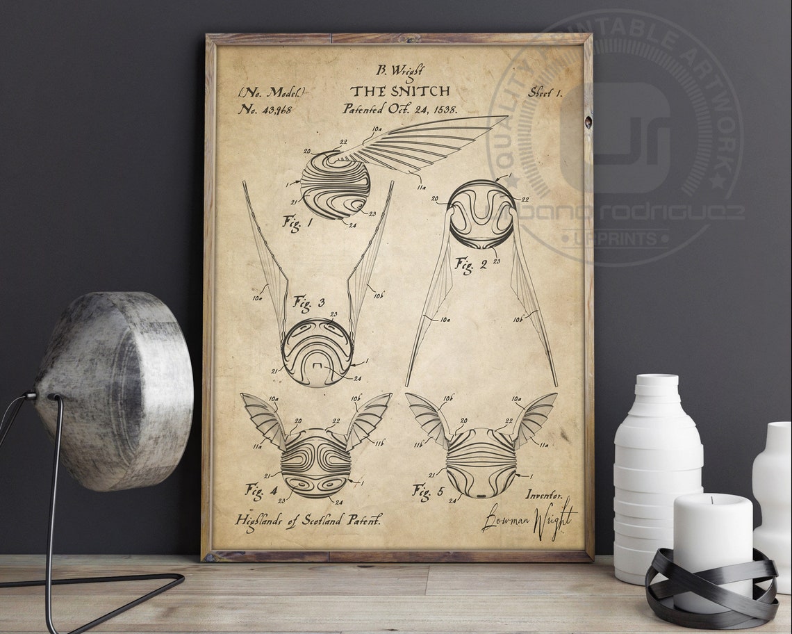 The Snitch Patent Poster PRINTABLE ART for a Geek Nerdy Room | Etsy