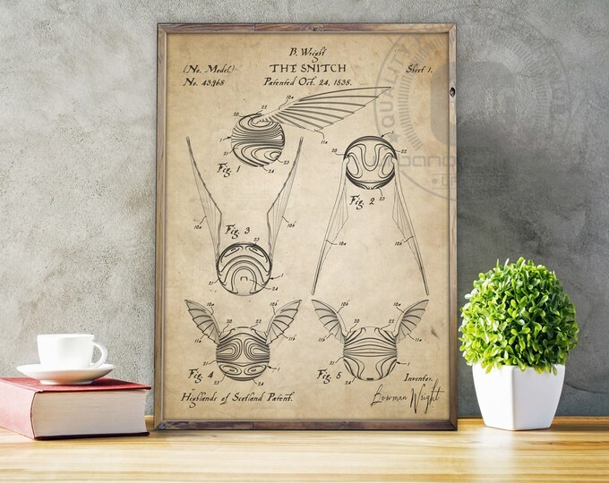 The Snitch Patent Poster PRINTABLE ART for a Geek Nerdy Room Decor Wall ...