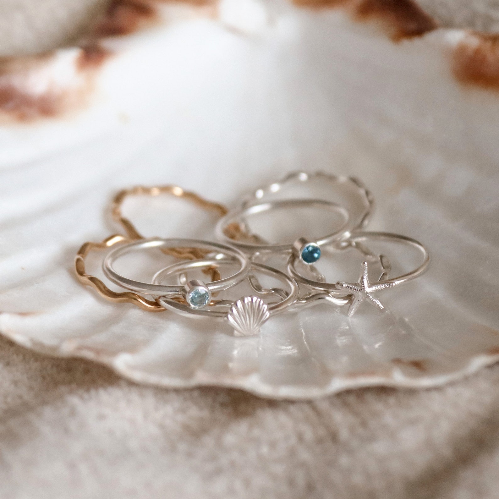 Sterling Silver Shell Ring: Ocean-inspired Stacking Jewellery - Etsy