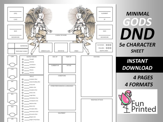 Dnd Character Sheet Gods Minimal 5e Dungeons and Dragons - Etsy