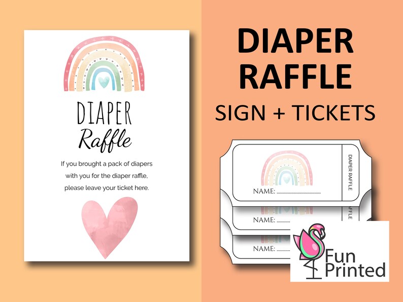 Rainbow Diaper Raffle Sign, Diaper Raffle Tickets, Baby Shower Game ...