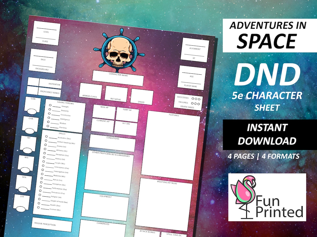 Adventures in Space Dnd 5e Character Sheet | Fillable Printable (PDF ...