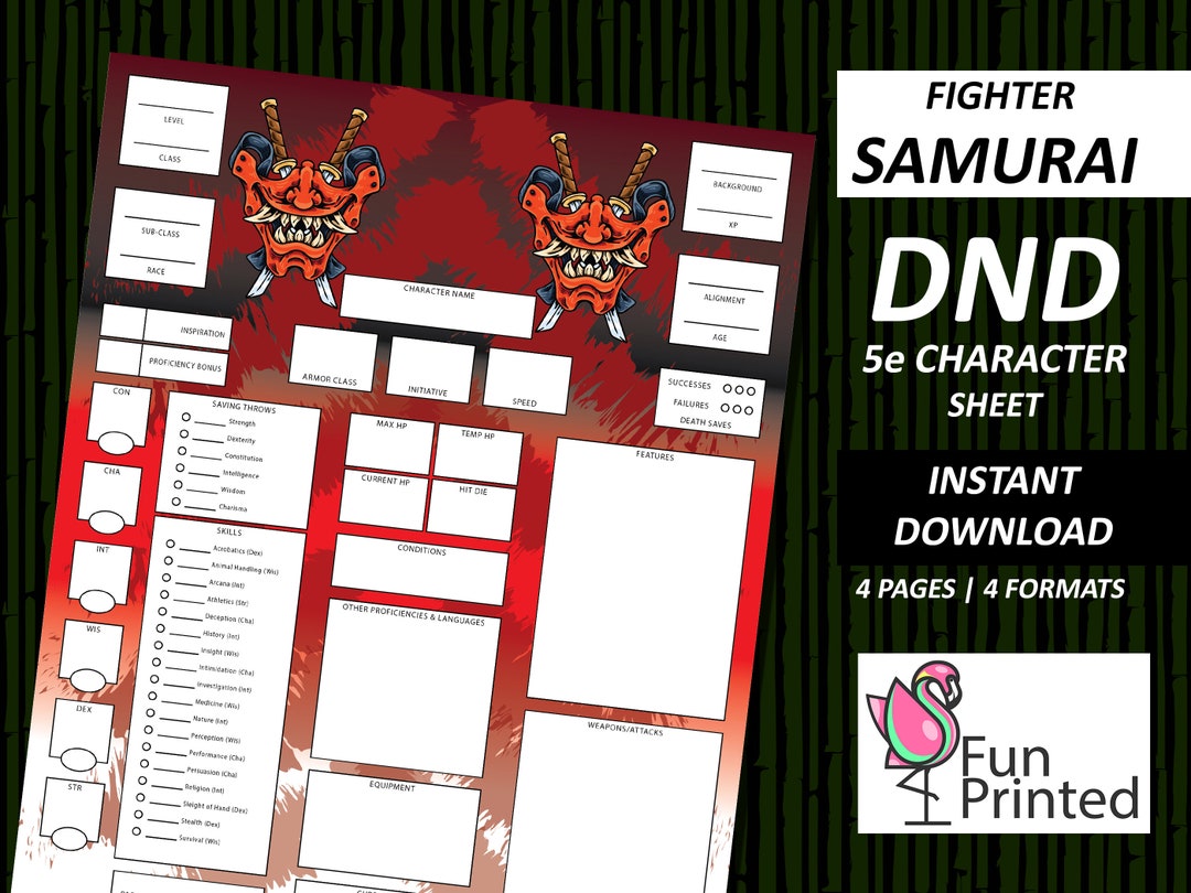 Dnd Character Sheet 5e Fighter Samurai | Dungeons and Dragons Character ...