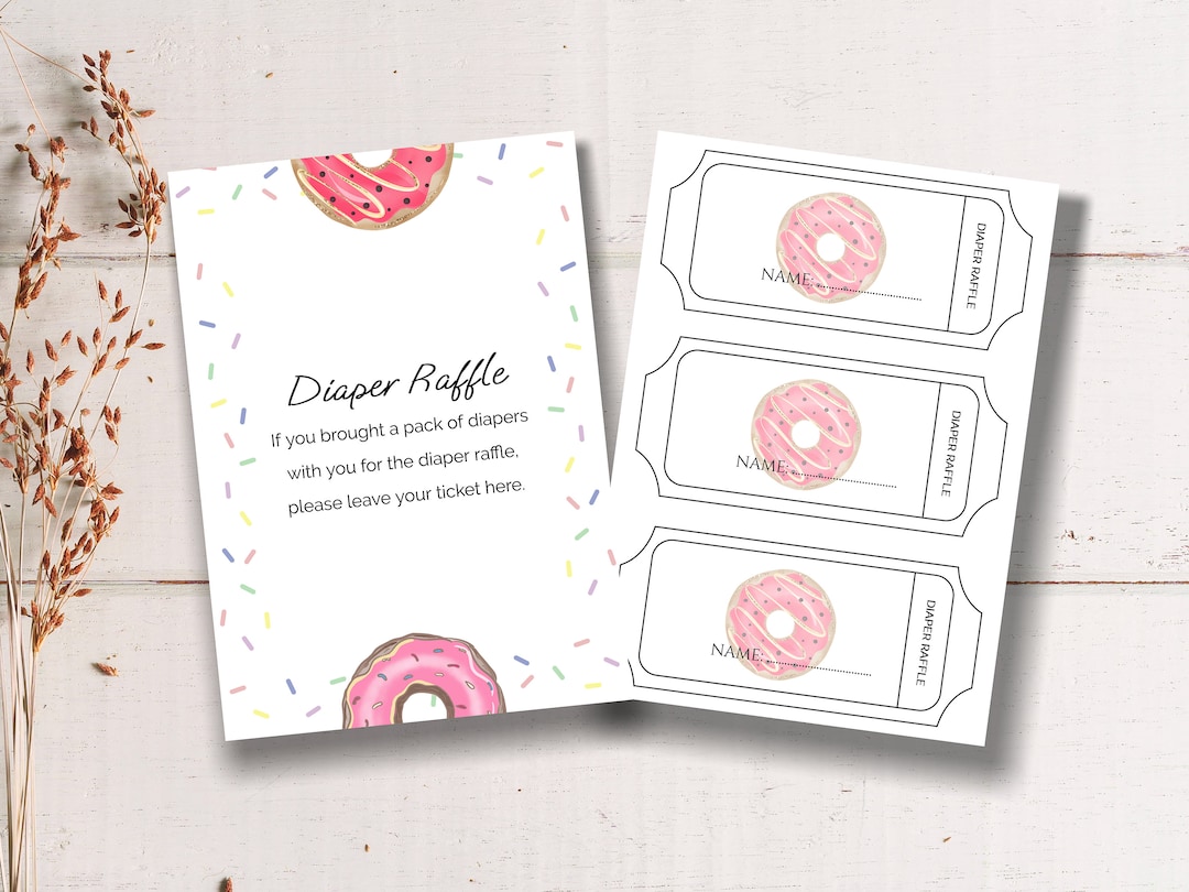 Diaper Raffle Sign and Tickets Game Donut Themed, Minimalist Baby ...