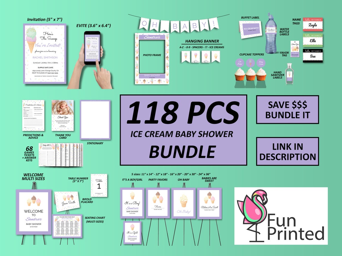 68 Ice Cream Baby Shower Games (4" X 6"), Baby Shower Game, Download ...