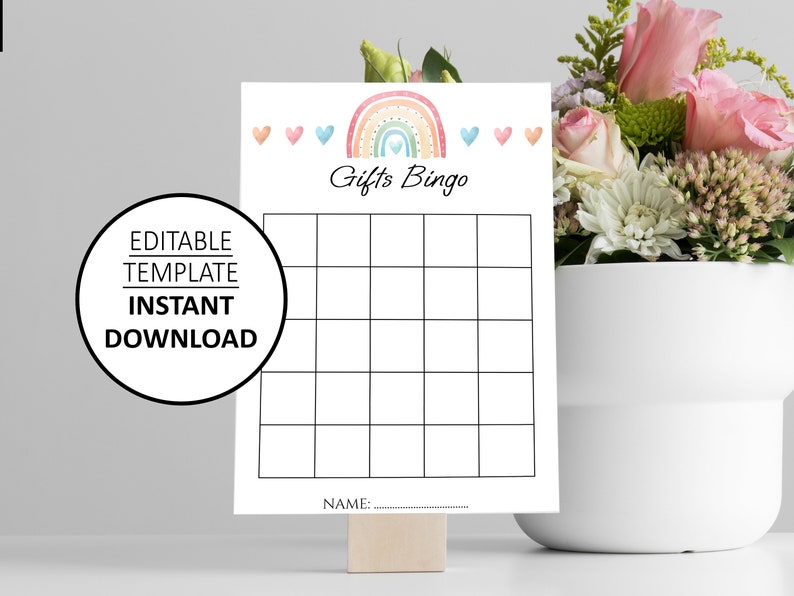 Blank Baby Bingo Card Rainbow Theme, Baby Shower Bingo Game, Baby ...