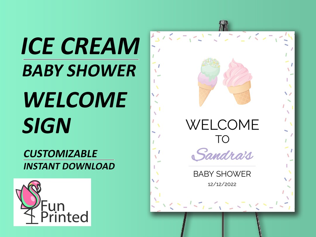 Ice Cream Baby Shower Welcome Sign, Ice Cream Welcome Sign, Baby Shower ...