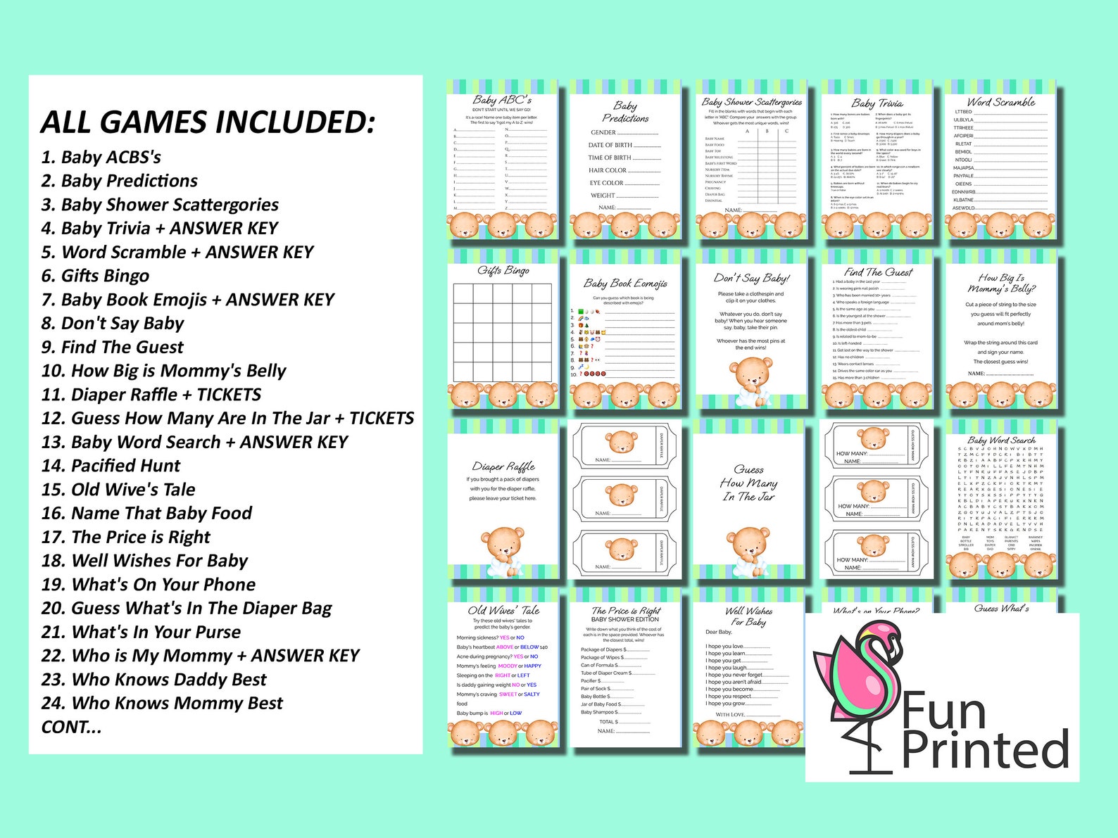 68 Teddy Bear Baby Shower Games Bundle, Teddy Baby Shower Game ...