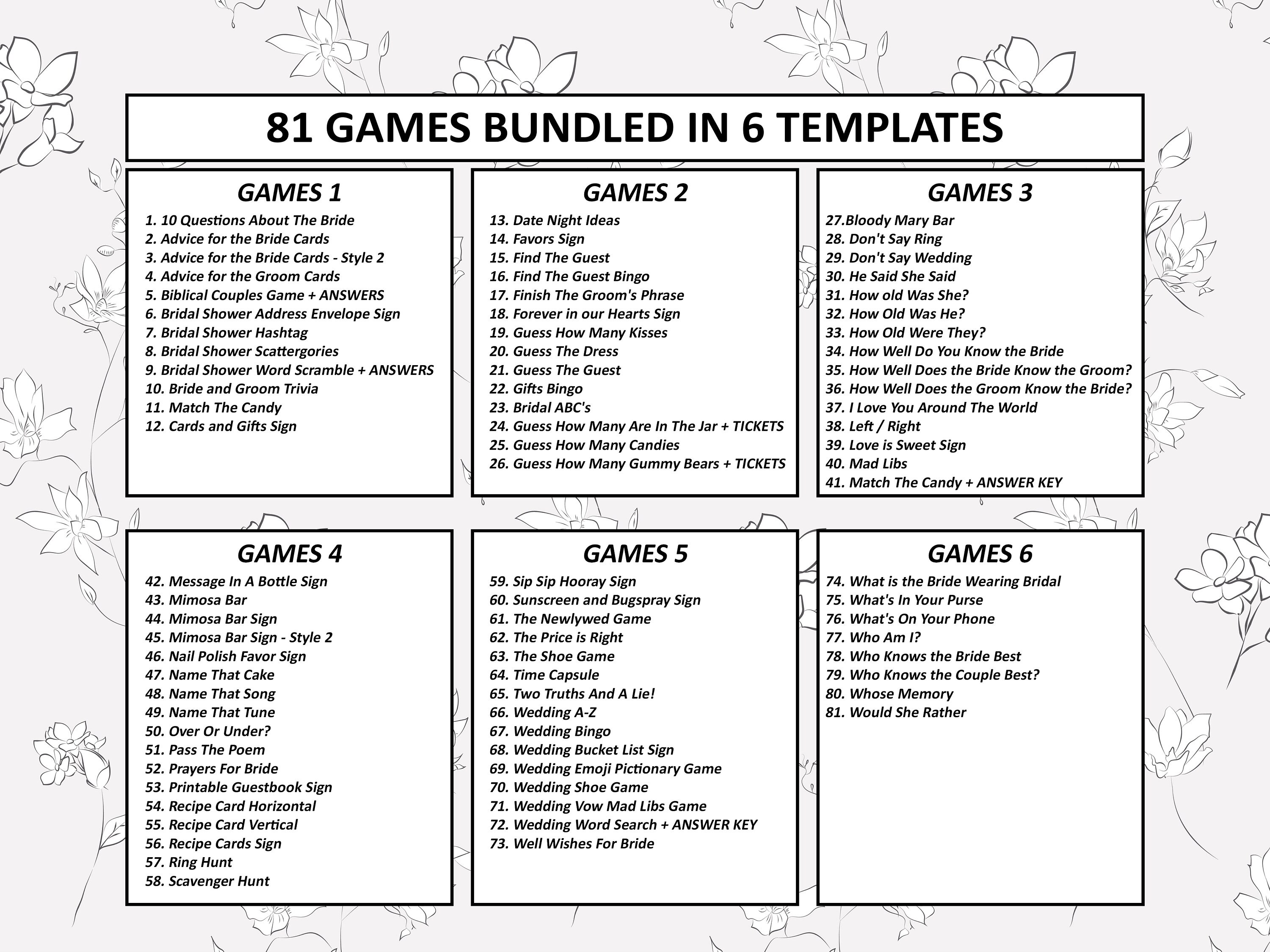 81 Bridal Shower Games Instant Download, Bridal Shower Games Printable ...