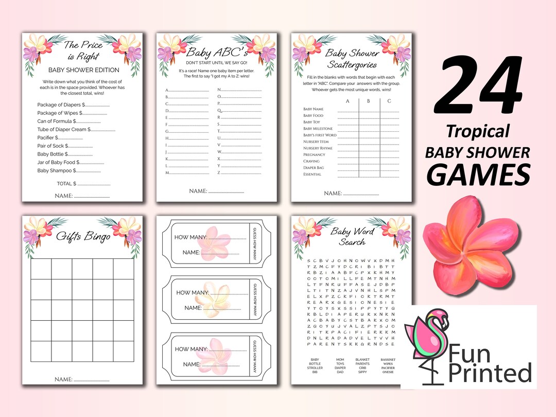24 Tropical Floral Baby Shower Games, Baby Shower Game Bundle, Floral ...