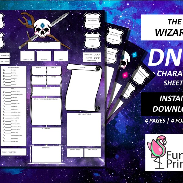 Dnd 5e Wizard Character Sheet - Etsy