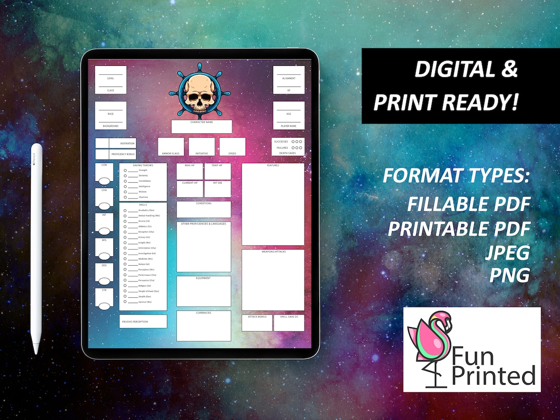 Adventures in Space Dnd 5e Character Sheet | Fillable Printable (PDF ...