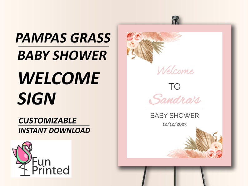 Pampas Grass Baby Shower Welcome Sign, Pampas Welcome Sign, Baby Shower ...