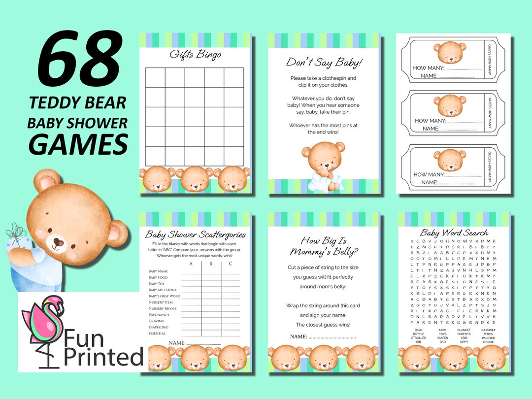 68 Teddy Bear Baby Shower Games Bundle, Teddy Baby Shower Game ...