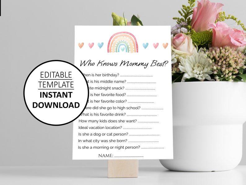 Who Knows Mommy Best Baby Shower Game Rainbow Theme, How Well Do You ...