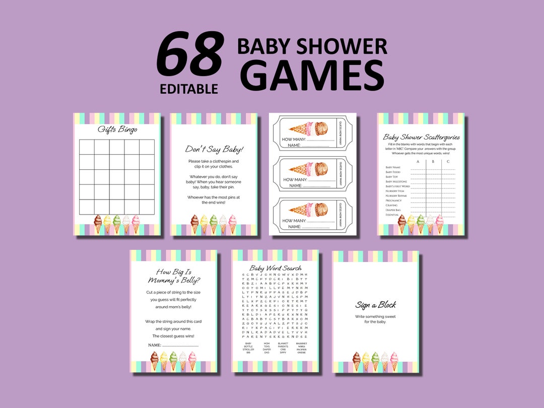 68 Ice Cream Baby Shower Games Bundle, Baby Shower Game, Download ...