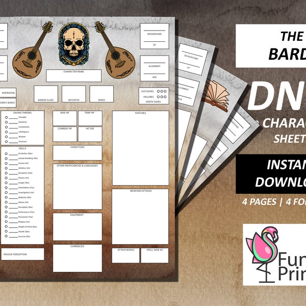 Dnd Bard Character Sheet Fillable - Etsy