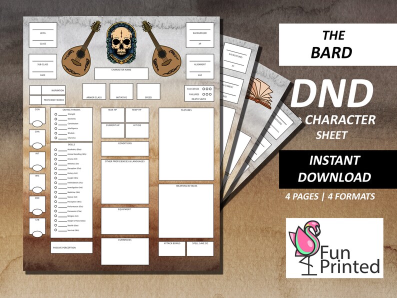 Dnd Character Sheet 5e Bard | Dungeons and Dragons Character Sheet D&D ...