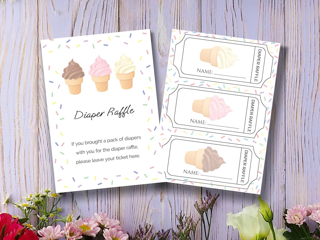 Ice Cream Diaper Raffle Sign and Tickets Game, Minimalist Baby Shower ...