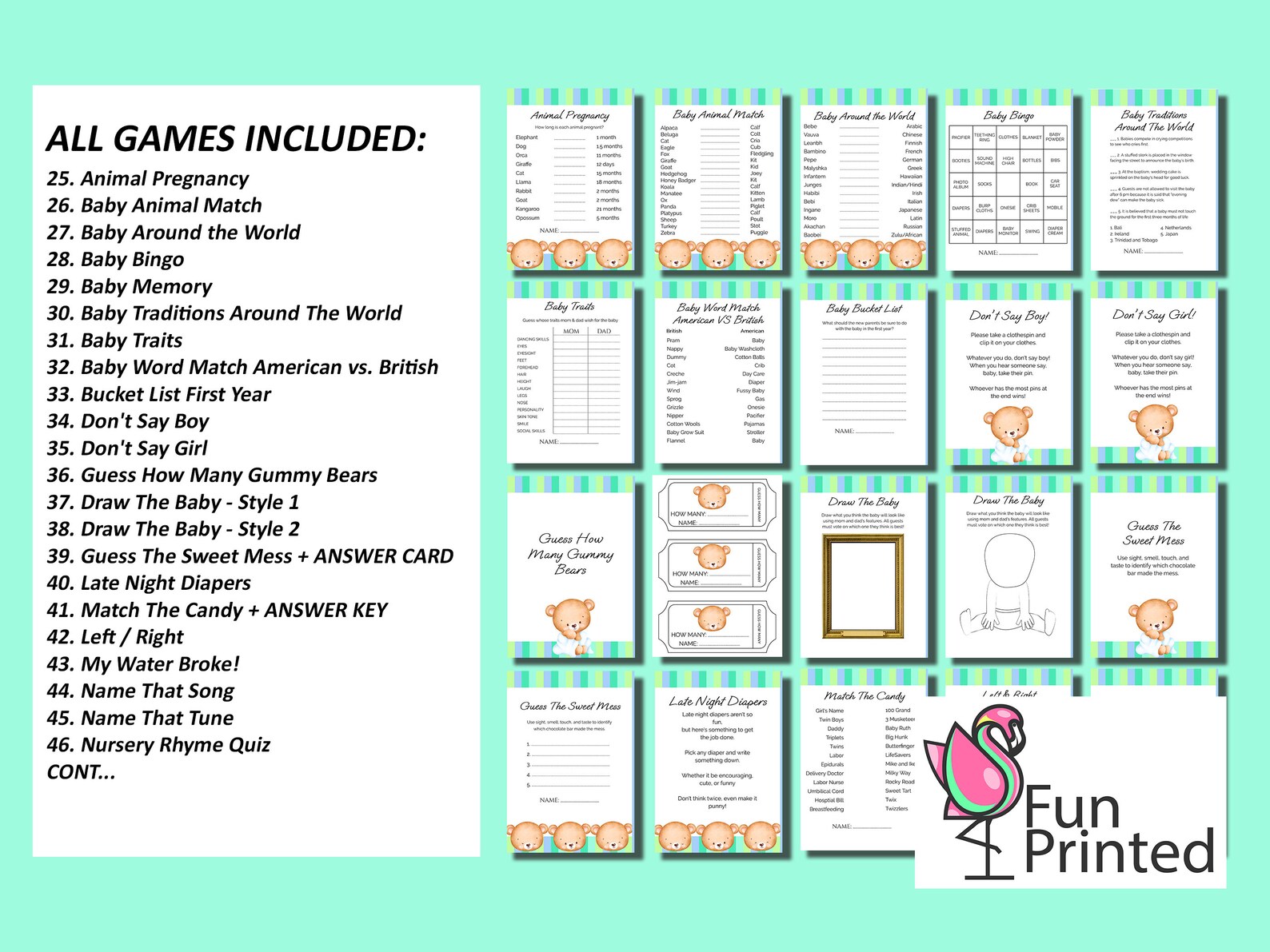 68 Teddy Bear Baby Shower Games Bundle, Teddy Baby Shower Game ...