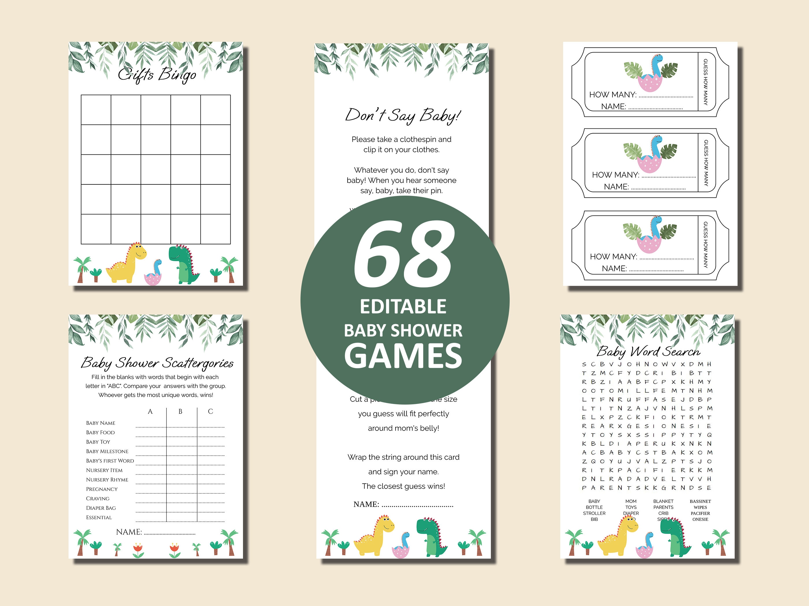 68 Dino Baby Shower Games Bundle, Dinosaur Baby Shower Game, Download ...