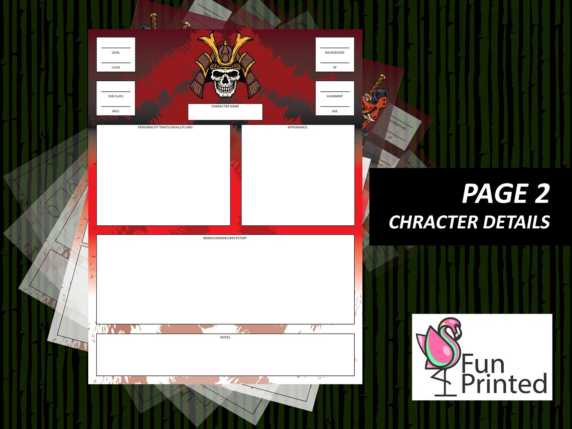Fighter Samurai Dnd 5e Character Sheet | Fillable Printable PDF - Etsy