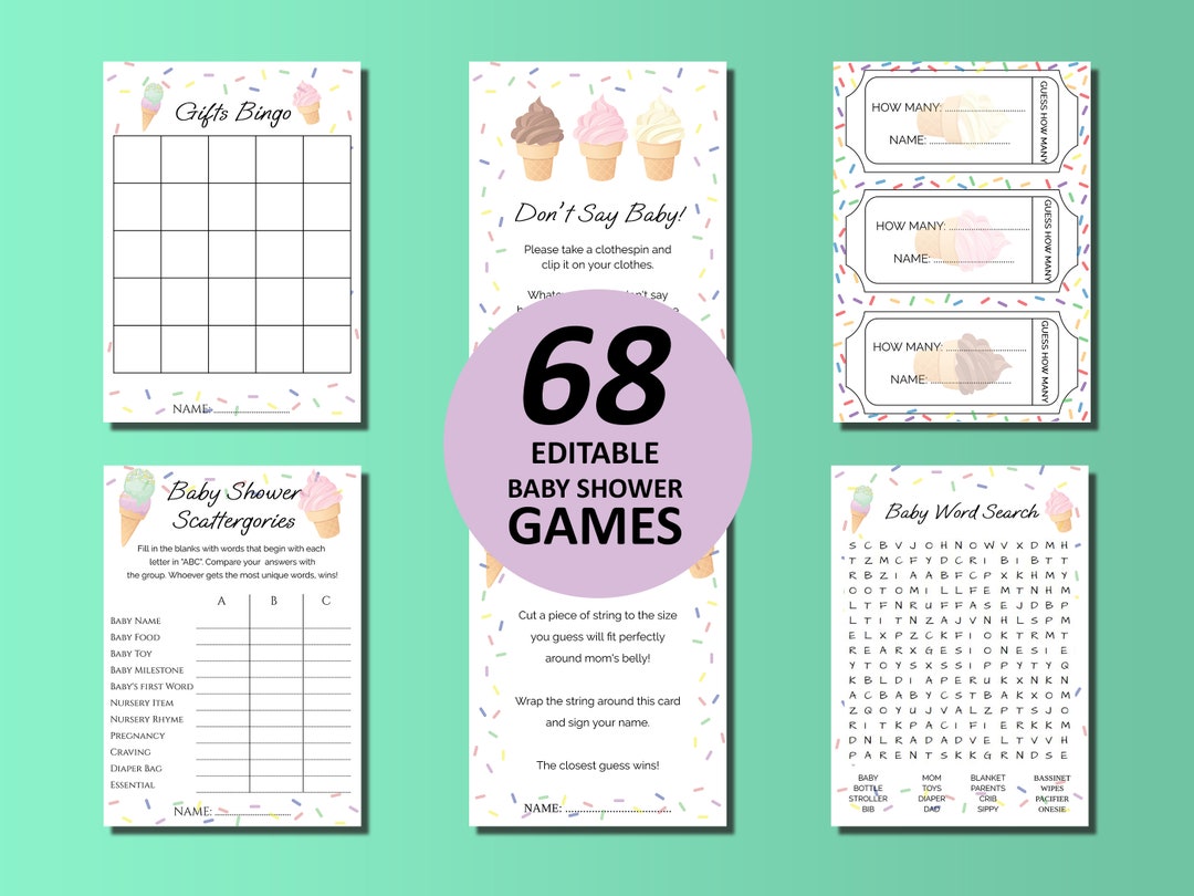 68 Ice Cream Baby Shower Games, Baby Shower Game, Download, Printable ...