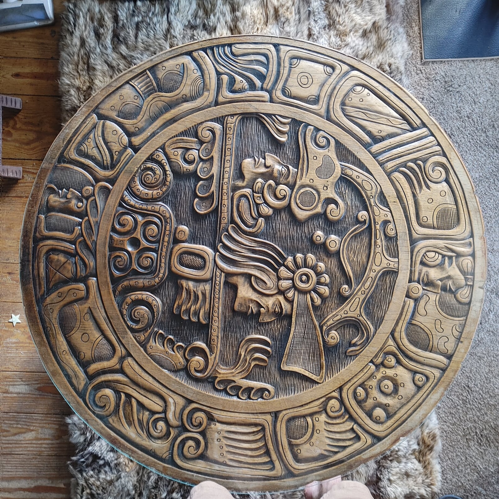 Hand Carved Mayan Coffee Table W/ 5 Chairs and 2 Table Lamps, 1950's ...