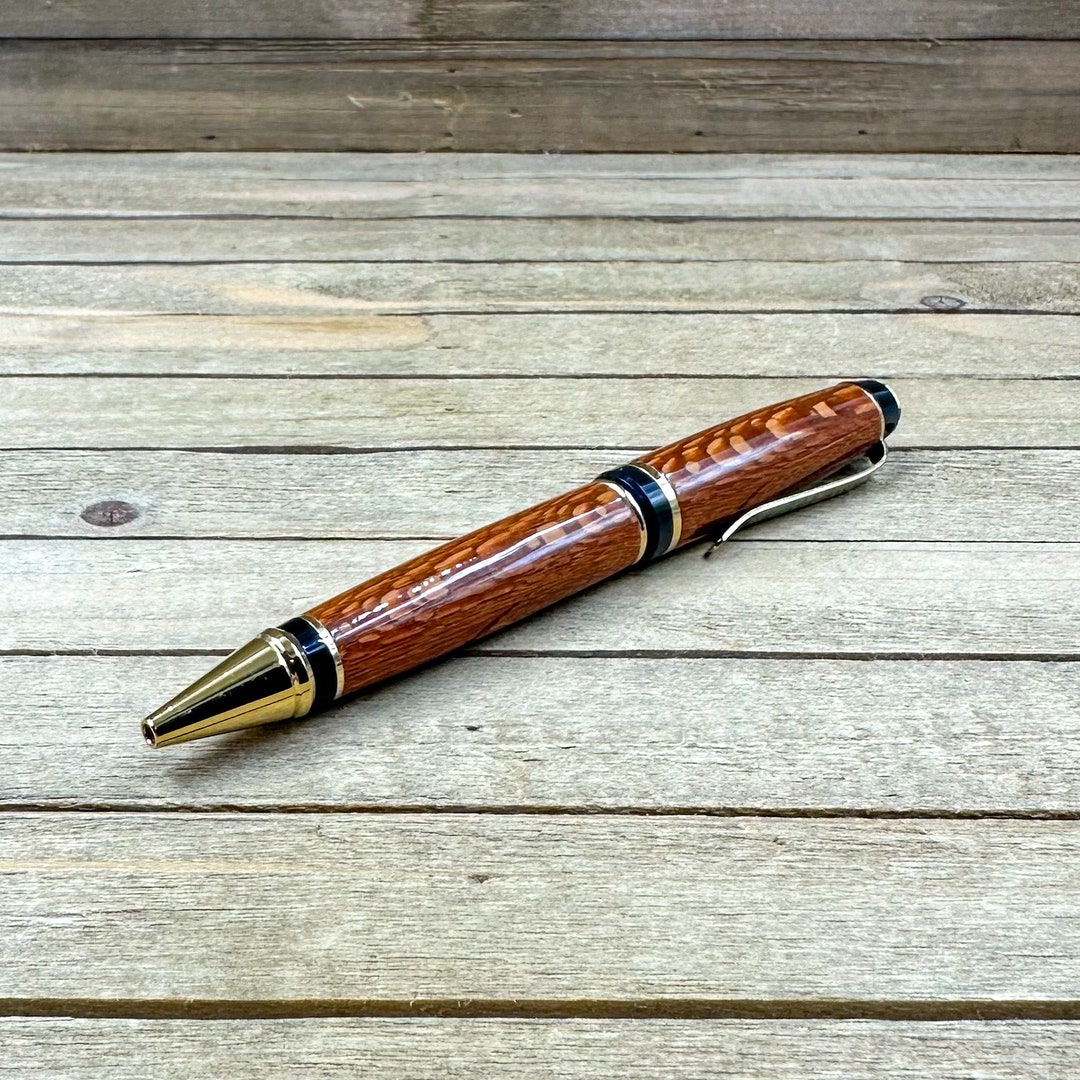 Exotic Leopardwood Wood Cigar Style Ballpoint Pen, Elegant Gold Custom ...