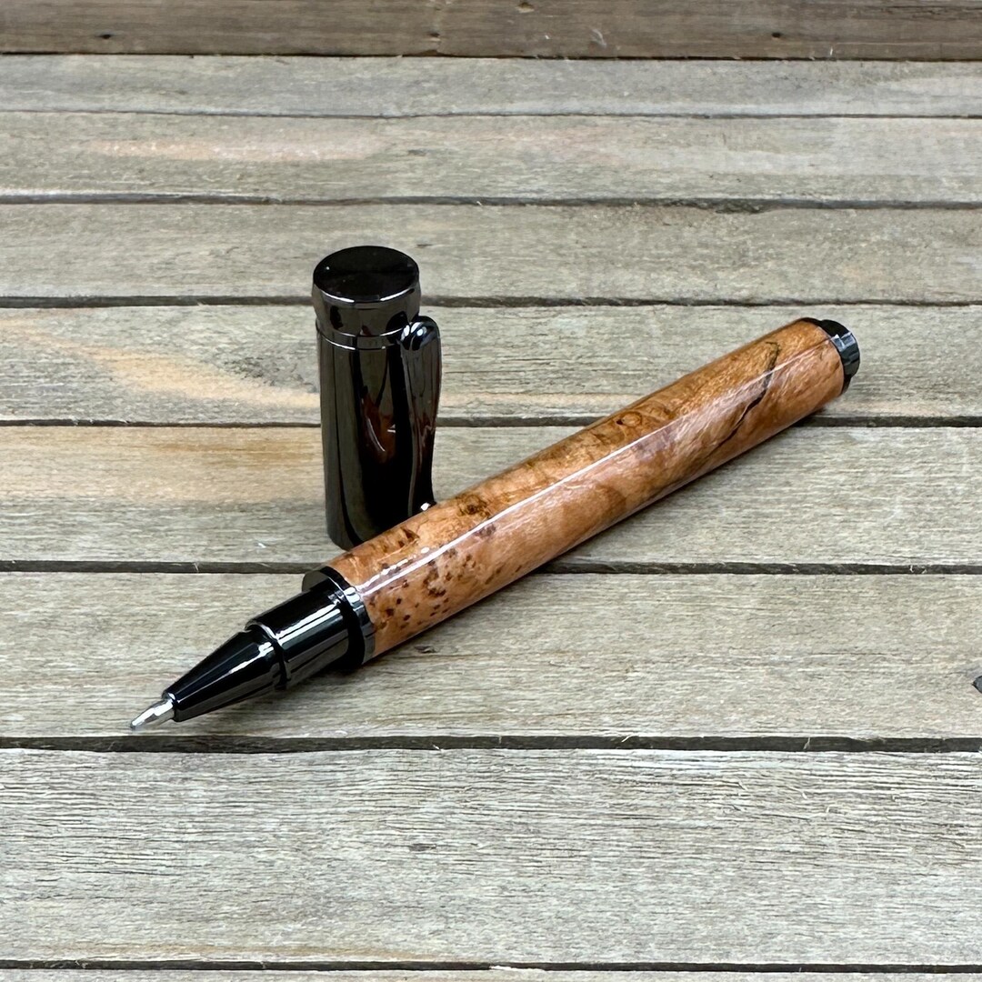 Handmade Virginia Cherry Burl Wood Rollerball Pen: Gunmetal Magnetic ...