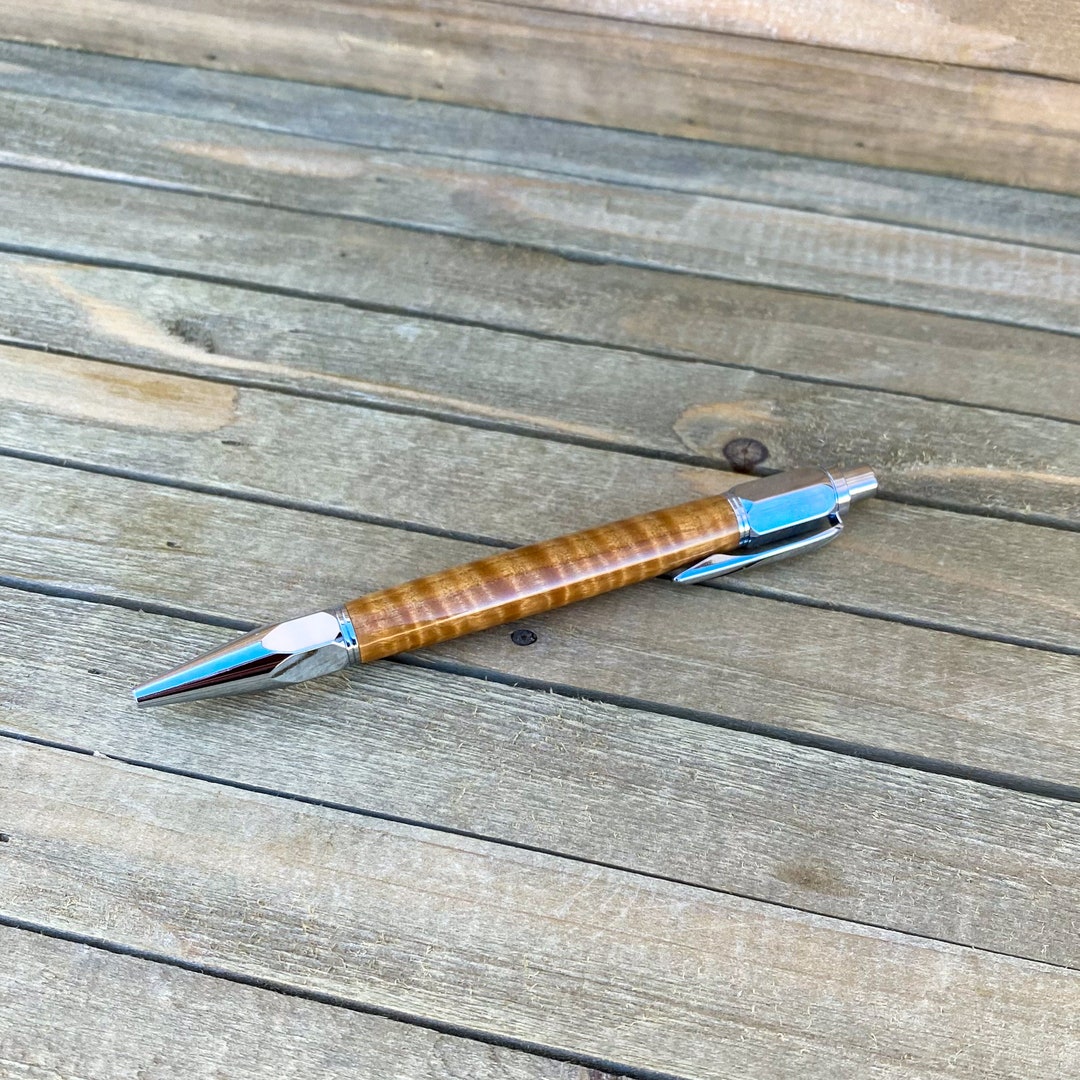 Heavy Duty Ballpoint Click Pen in Beautiful Curly Satinwood and Chrome ...