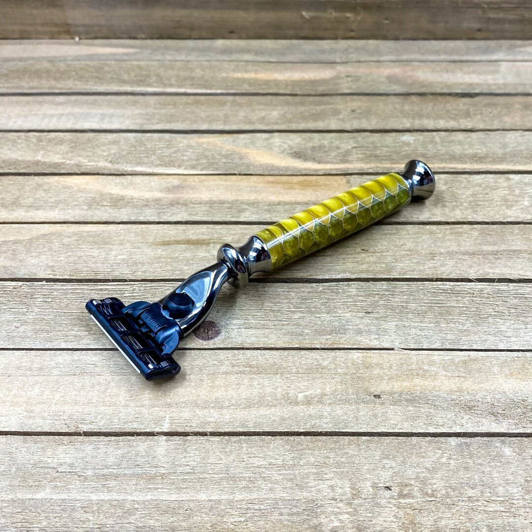 Yellow Resin and Aluminum Honeycomb Handcrafted Shaving Razor, Gillette ...