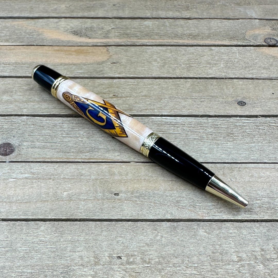 Mason Square and Compass Image on Curly Maple Wood. Ballpoint Pen With ...