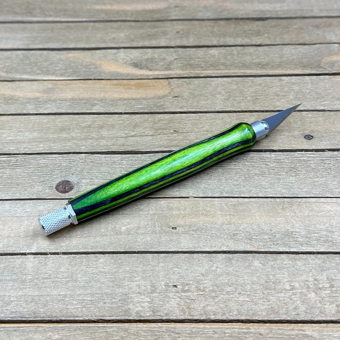 Lime Green and Gray Wood Hobby Scalpel, Modified Blade, Wood Handle ...