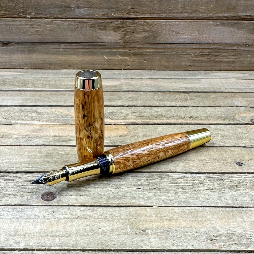 Large Spalted Red Oak Fountain Pen in Gold, Handmade Wooden Pen, Medium ...