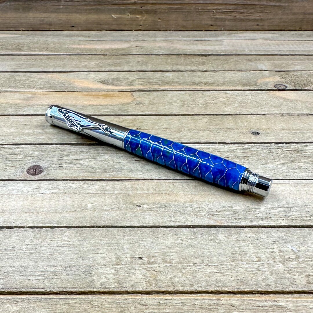 Maui Blue Whale Fountain Pen in Chrome, Hawaiin Blue Whales, Rays and ...