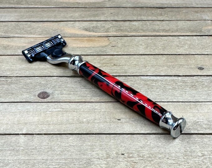 Handcrafted Mach III Razor, Premium Shaving Razor in Red and Black, Men ...